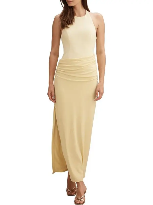 EVER NEW Ruched Halter Gown - Soft Yellow