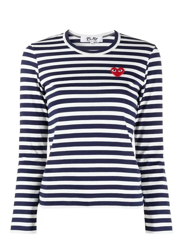 Play Comme Des Garcon Striped Cotton Long Sleeve T-shirt - Blue