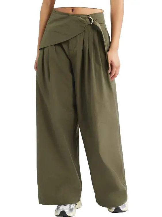 DAMSON MADDER Fabia Pleated Wide Leg Pants - Khaki
