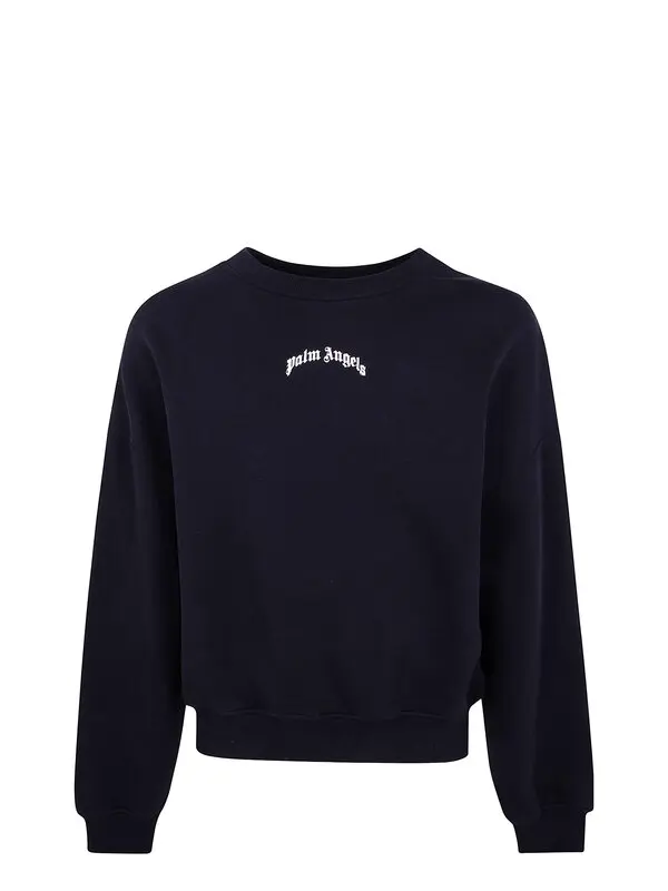 Palm Angels Back Curved Logo Loose Crew - Black