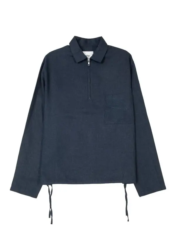 ARTE ANTWERP Linen Quarter Zip Pullover - Blue