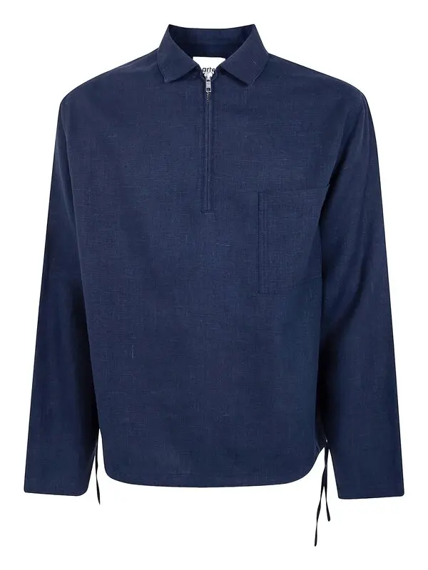ARTE ANTWERP Linen Quarter Zip Pullover - Blue