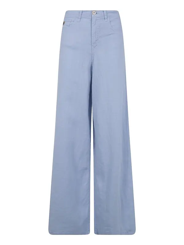 LOIS Marlene Extra Wide Leg Linen Trousers - Blue
