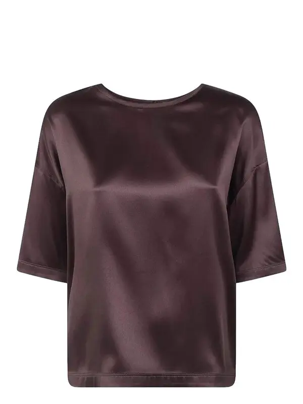 Brunello Cucinelli Short Sleeve Silk Blouse - Brown