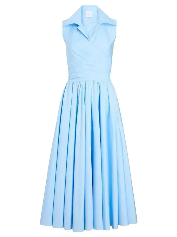 PATOU Draped Cotton Midi Dress - Blue