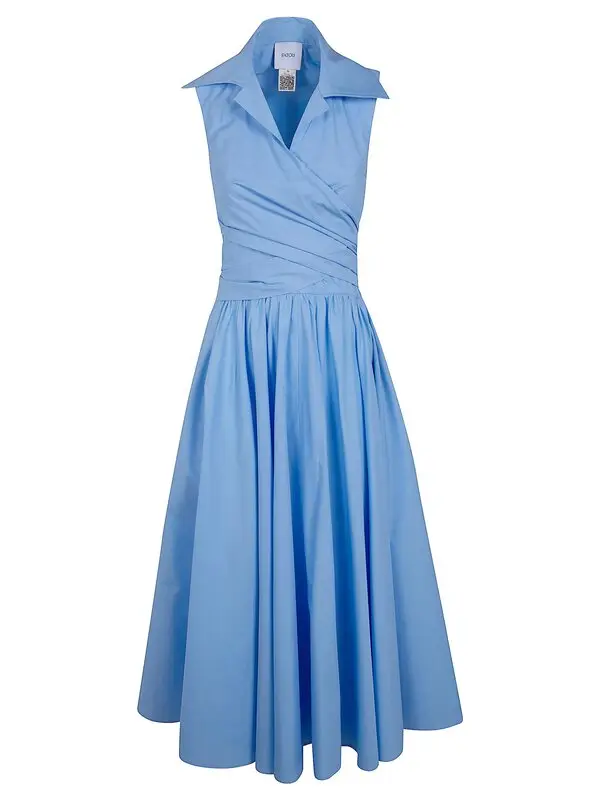 PATOU Draped Cotton Midi Dress - Blue