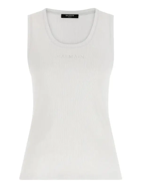 Balmain Embroidered Jersey Tank Top - White