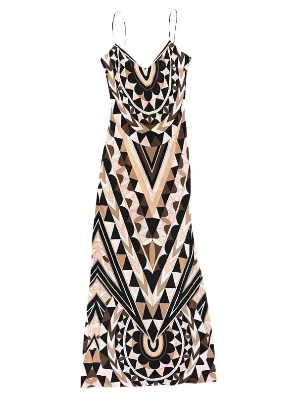 Emilio Pucci Crepe De Chine Midi Dress - Beige