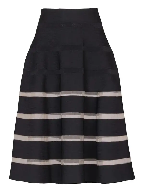 Balmain Striped Viscose Knit Flare Long Skirt - Black