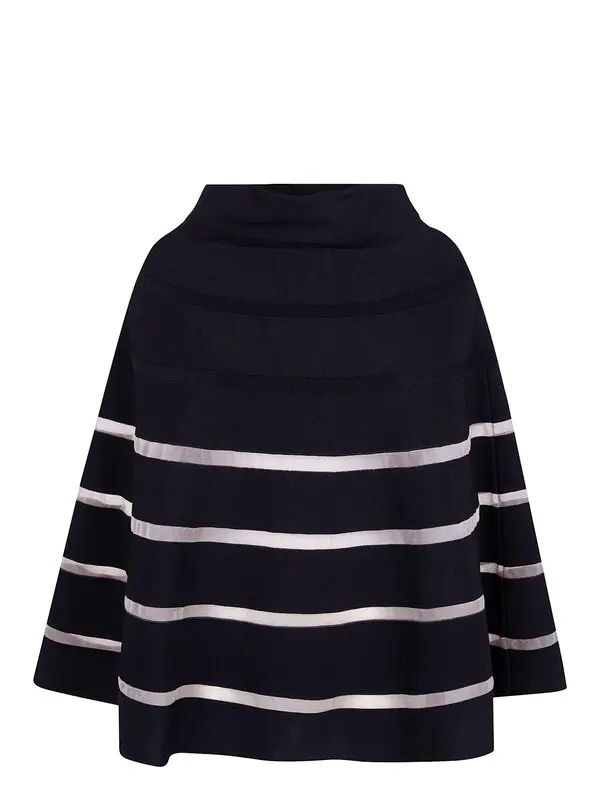 Balmain Striped Viscose Knit Flare Long Skirt - Black