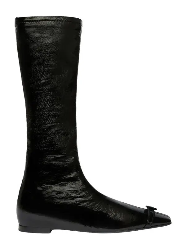 COURREGES Flat Buckle Vinyl Boots - Black