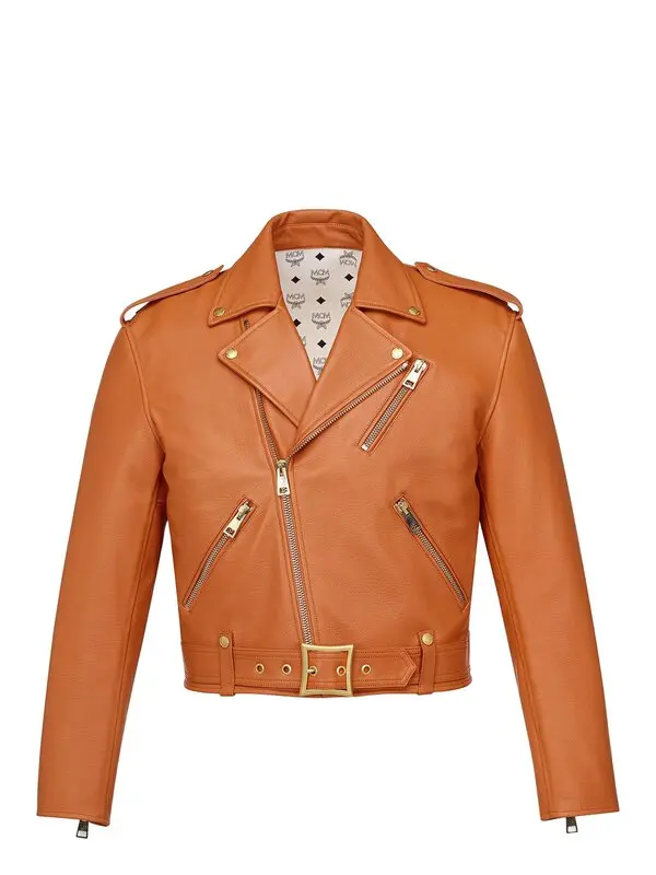 Mcm Cropped Rider Jacket - Cognac