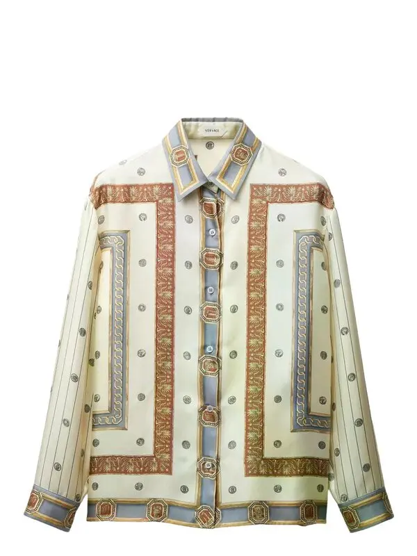 Versace Printed Silk Twill Long Sleeve Shirt - Neutrals