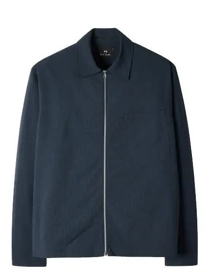 Paul Smith Seersucker Check Zip Shirt Jacket - Blue