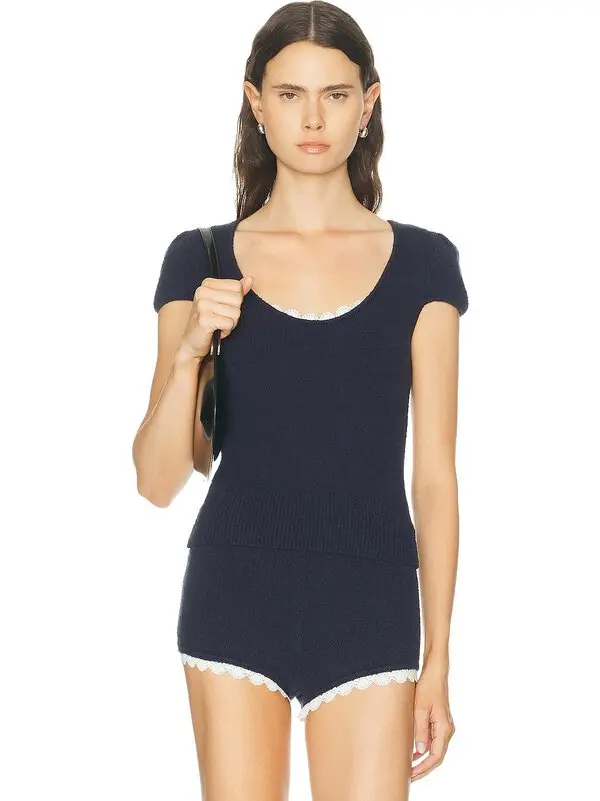 Lpa Champaux Lace Trim Top - Navy