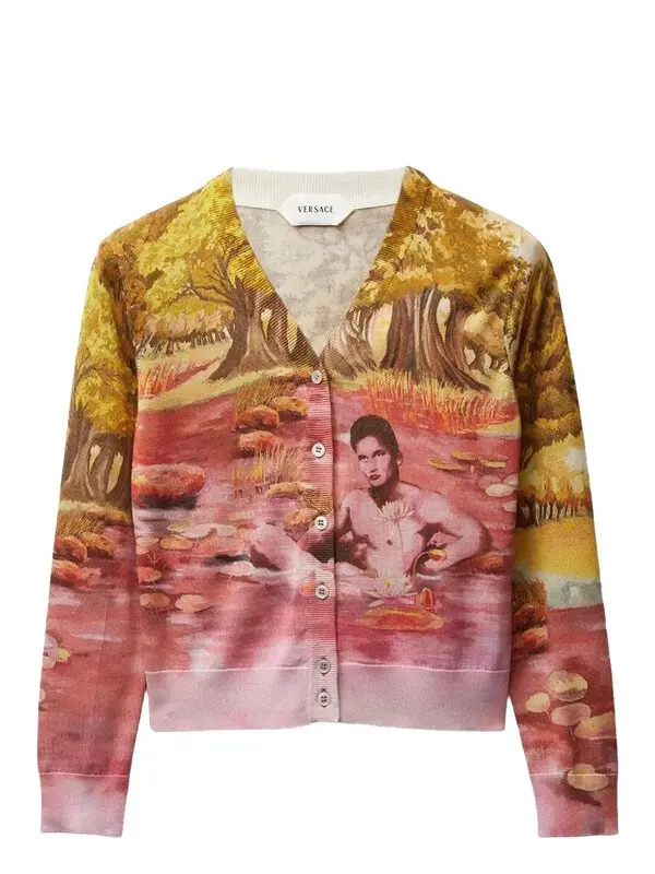 Versace The Naturist" Print Silk Knit Cardigan - Multi