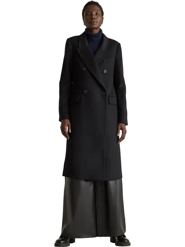Quince Italian Wool Double-breasted Coat - Black