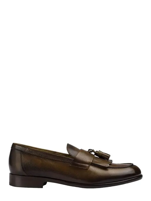DOUCAL'S Calfskin Leather Loafers With Fringes And Tassels - Brown