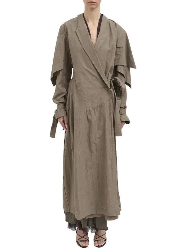 YEHUAFAN Cotton Asymmetric Trench Coat - Beige