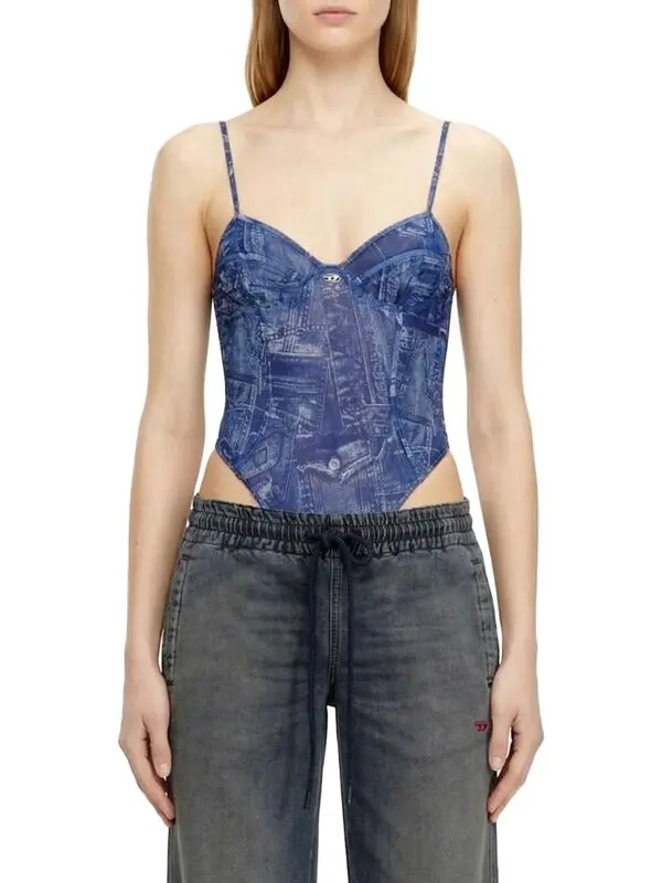DIESEL® Denim Effect Polyester Bodysuit - Blue