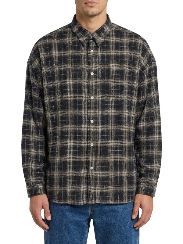 SUNFLOWER Check Linen Blend Shirt - Black