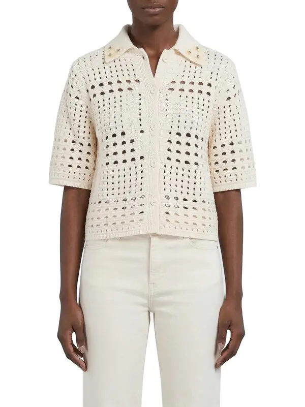 Liu Jo Crochet Polo Sweater - White