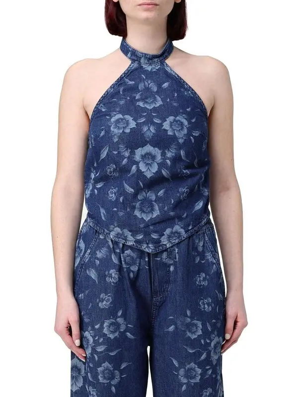Pinko Cotton Top With Floral Print - Blue
