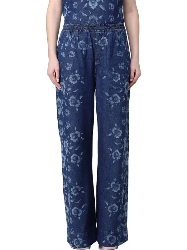 Pinko Cotton Palazzo Trousers With Floral Print - Blue
