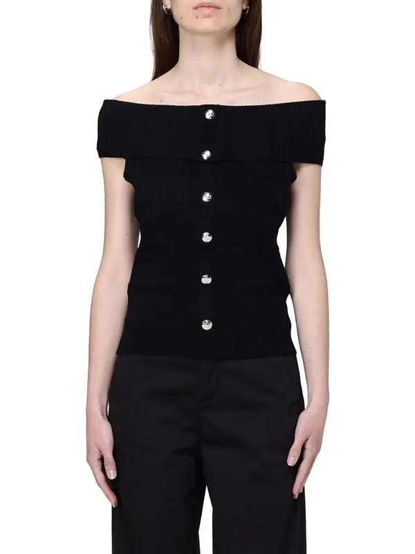 Liu Jo Off-the-shoulder Button-up Knit Top - Black