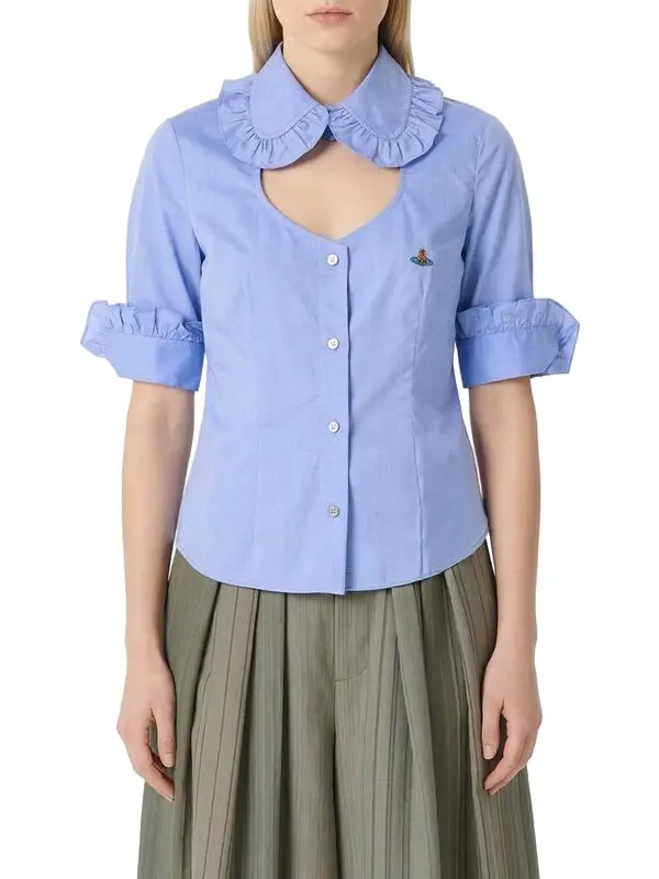 VIVIENNE WESTWOOD Embroidered Cotton Blend Shirt - Blue