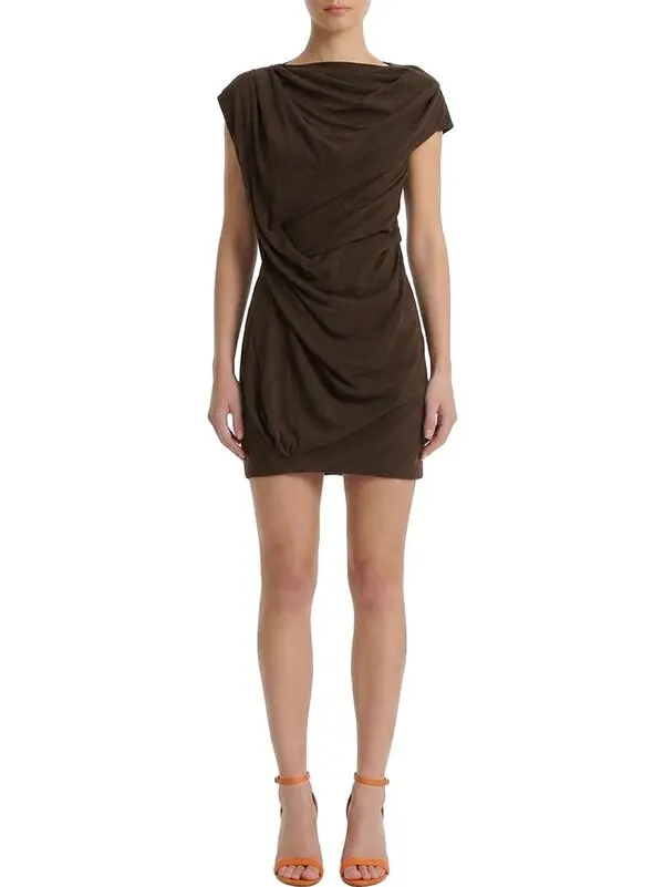 ENTIRE STUDIOS Draped Jersey Twist Mini Dress - Brown