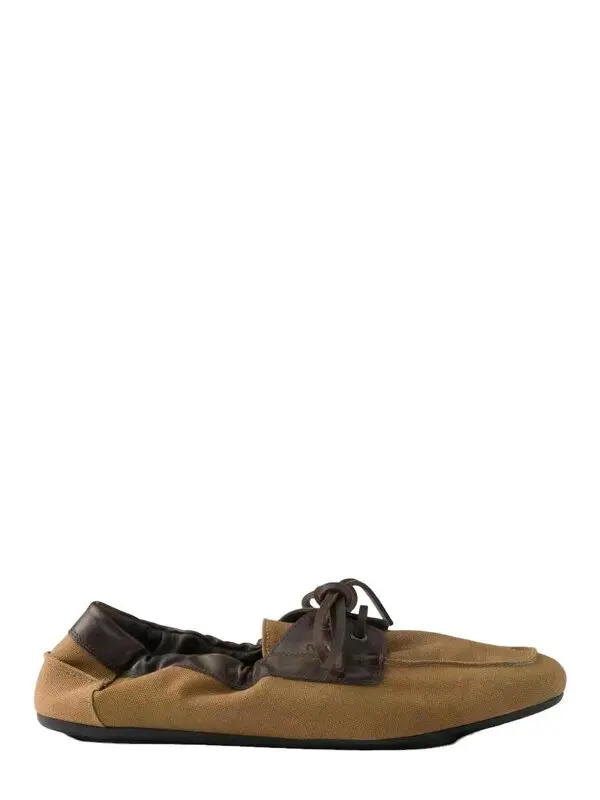 Prada Aged Canvas And Leather Boat Shoes - Neutrals