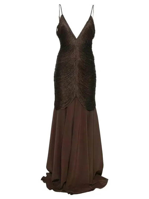 BLESS Nostalgia V-neck Maxi Dress - Brown
