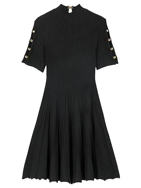 Maje Short-sleeved Ribbed Knitted Mini Dress - Black