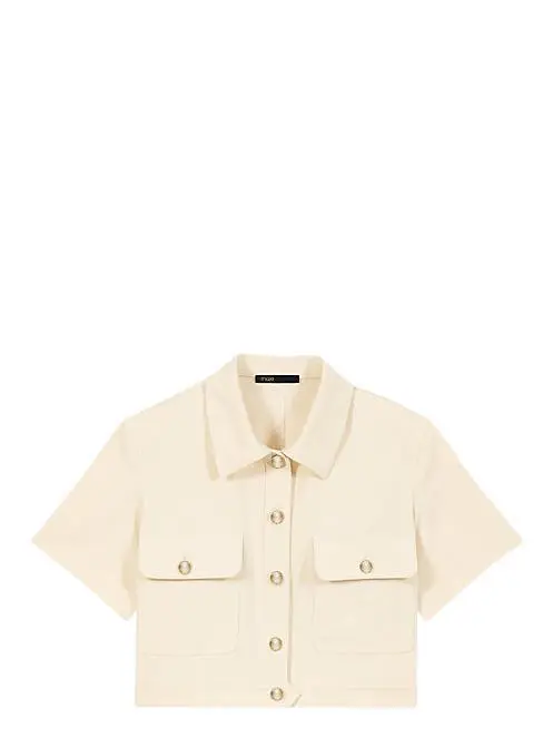 Maje Cropped Cotton Jacket - Ecru