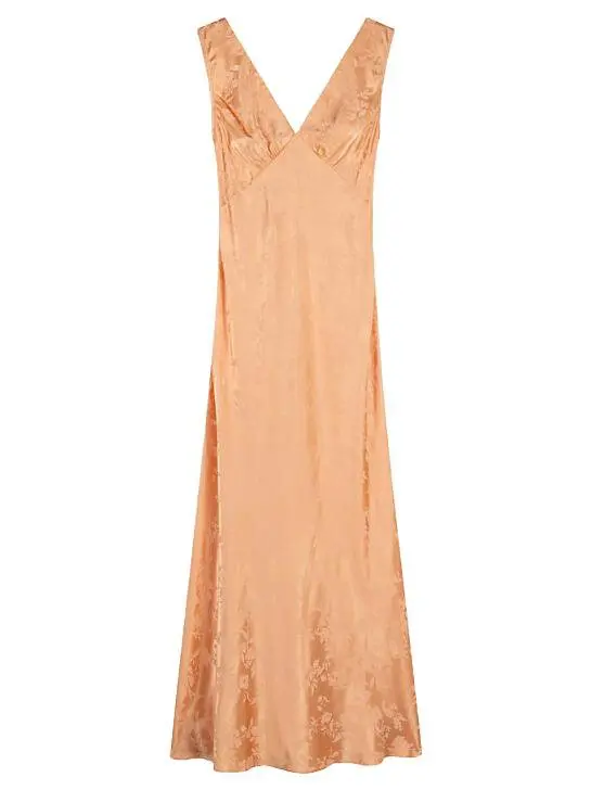 OMNES Floral Jacquard Woven Maxi Dress - Peach