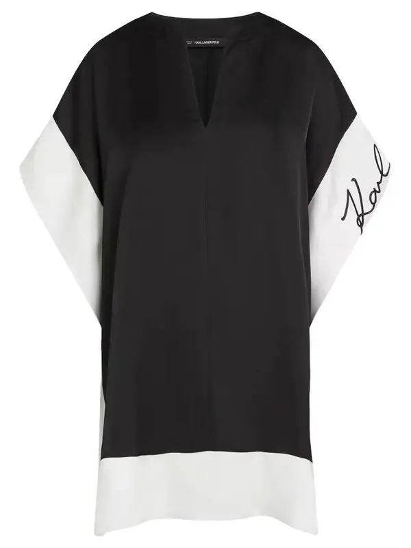 Karl Lagerfeld Mini Colorblock V-neck Dress - Black