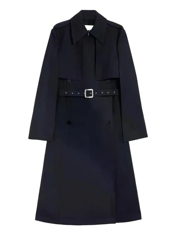 JIL SANDER Double-breasted Belted Wool Coat - Blue