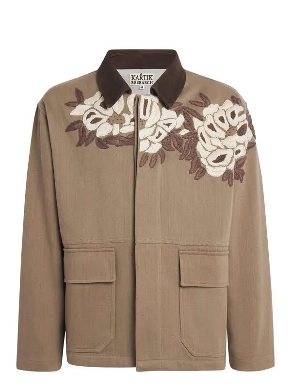KARTIK RESEARCH Cotton-suede Embroidered Jacket - Brown