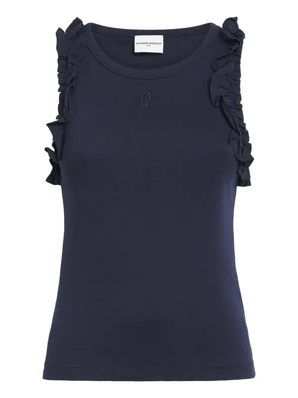 Claudie Pierlot Cotton Tank Top With Ruffle Detail - Blue
