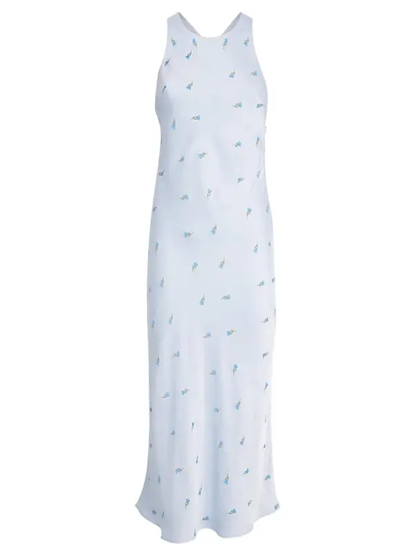 Claudie Pierlot Satin Floral Crossover Midi Dress - Blue