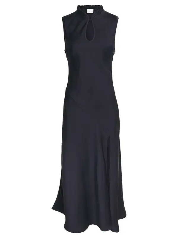 Claudie Pierlot Satin Maxi Dress With Ruffle Collar - Blue