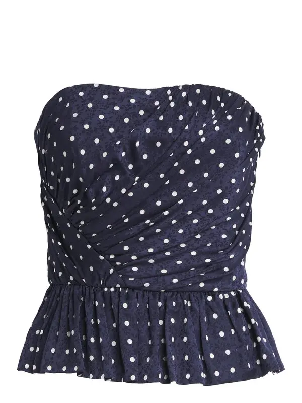 Maje Polka-dot Peplum Strapless Top - Blue