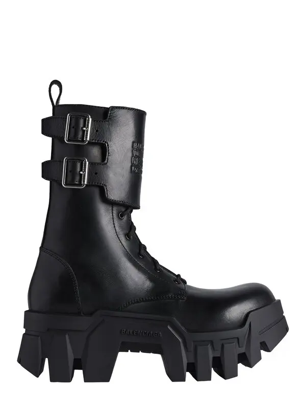 Balenciaga Bulldozer Leather Combat Boots - Black