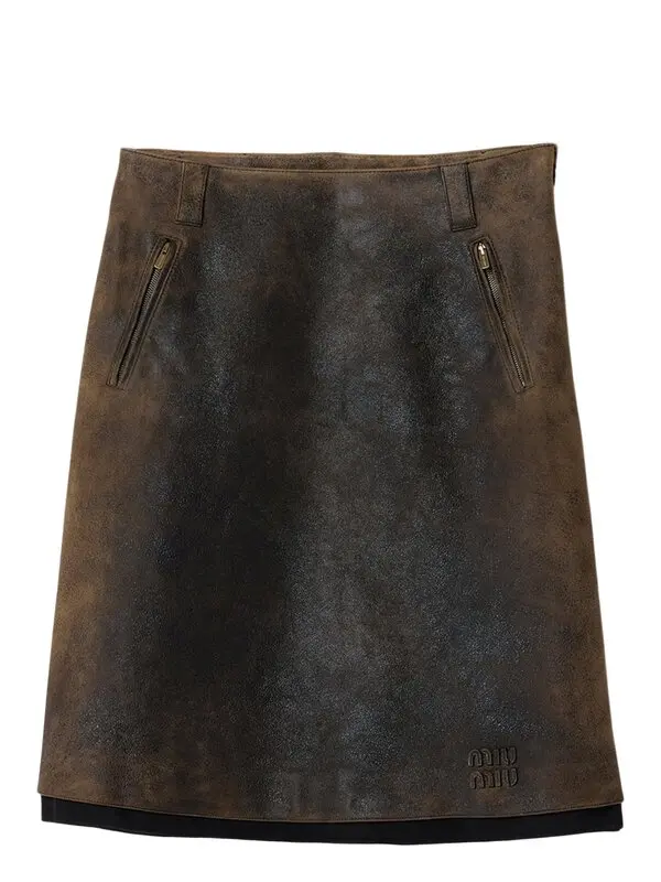Miu Miu Leather Midi Skirt - Black
