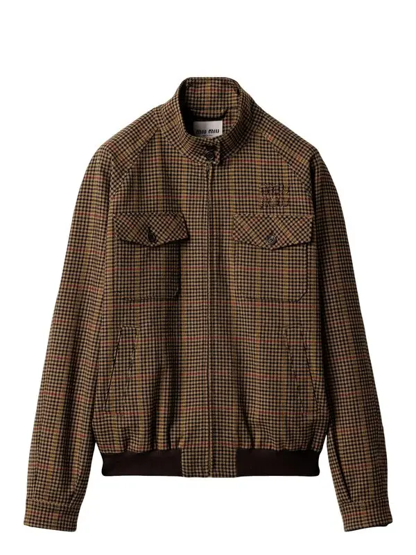 Miu Miu Virgin Wool Houndstooth Jacket - Brown