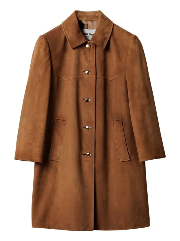 Miu Miu Waxed Suede Coat - Brown