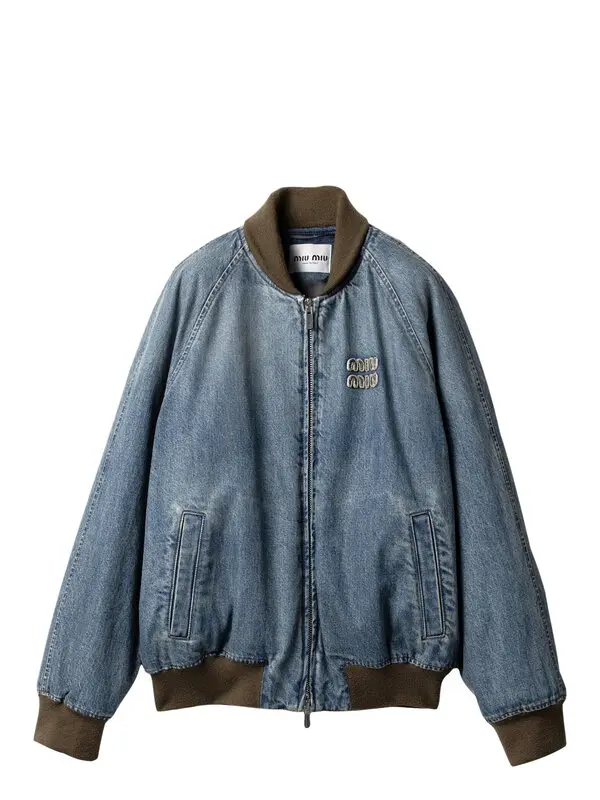 Miu Miu Denim Logo Bomber Jacket - Blue