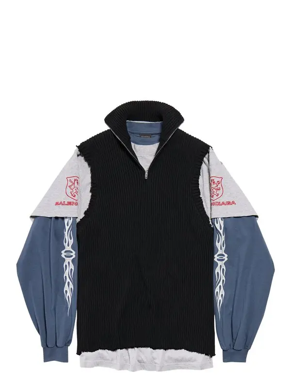 Balenciaga Hybrid Layered Quarter-zip Sweater - Black