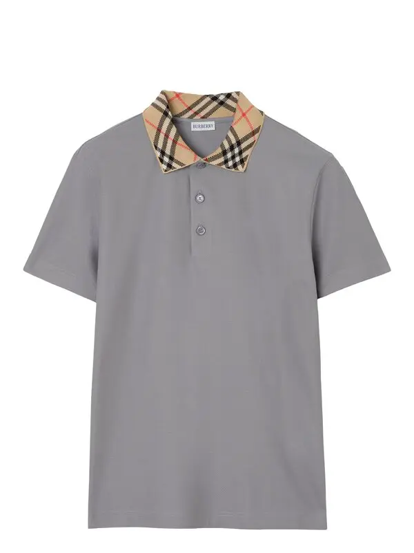 Burberry Cotton Check-collar Polo Shirt - Grey